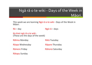 Te reo days of the week sessions 9 to 11 | PDF