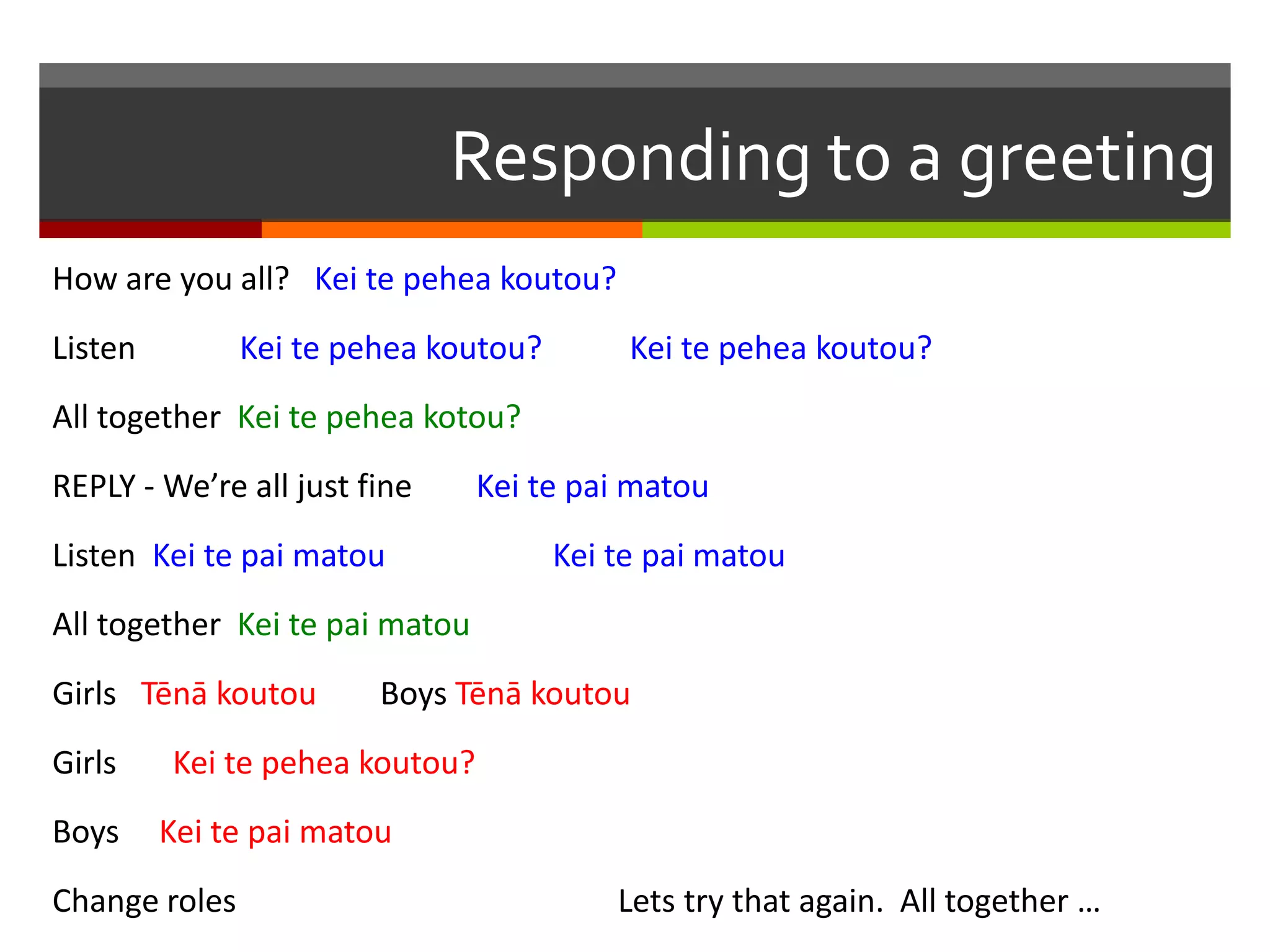 Te reo greetings part 1 session 1 3 | PPTX