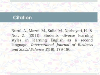 Students' diverse learning styles in learning English as a second ...