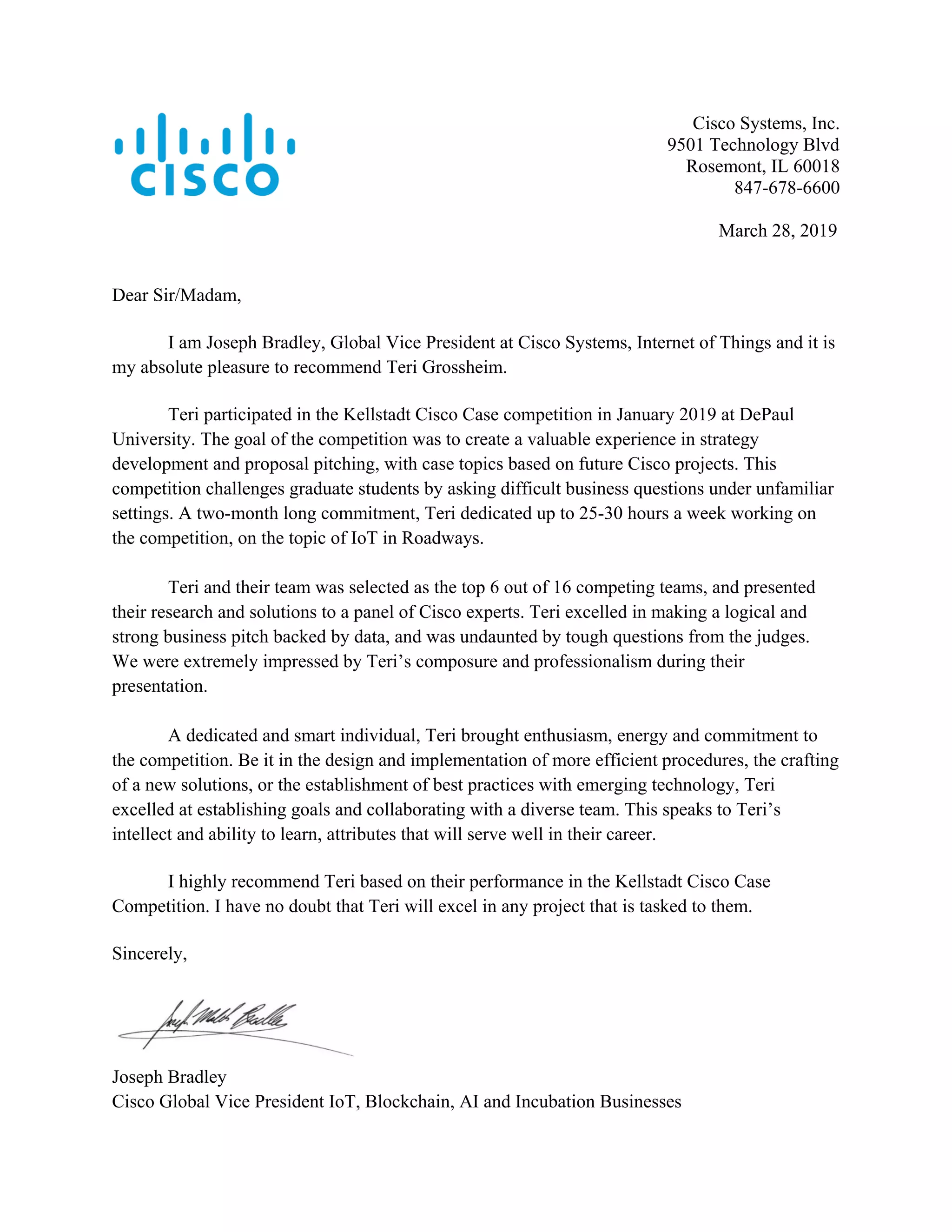 Cisco VP Letter of Recommendation | PDF