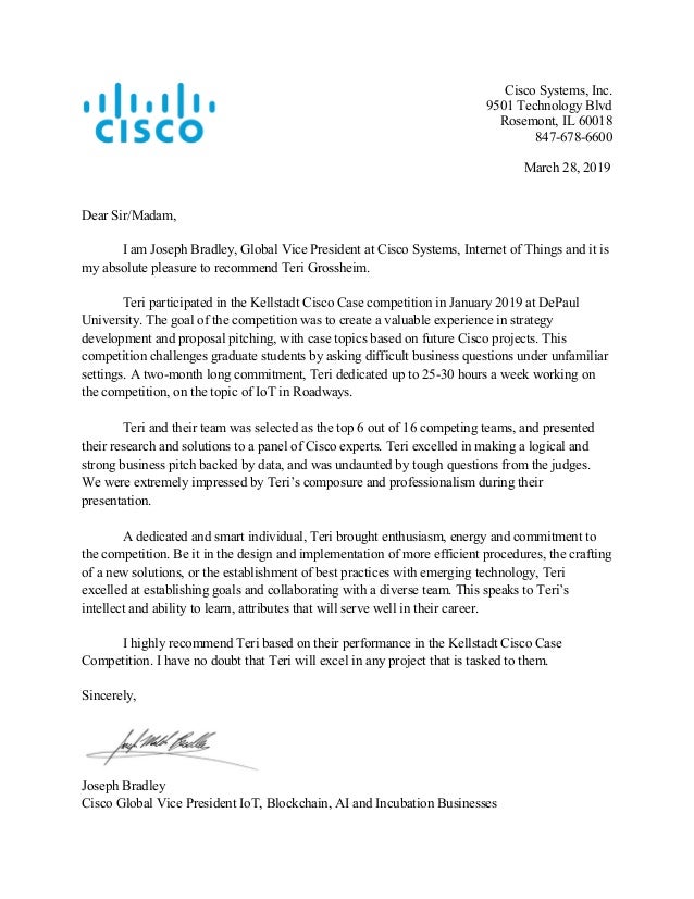 Cisco VP Letter of Recommendation Cisco VP Letter of Recommendation