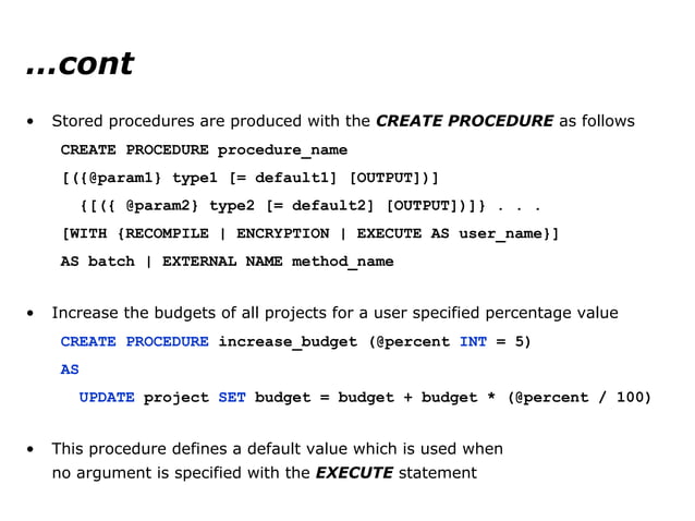Lecture 2 Ms Sql Stored Procedures Ppt