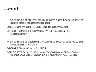 Lecture 3. MS SQL. Cursors. | PPT | Databases | Computer Software and Applications