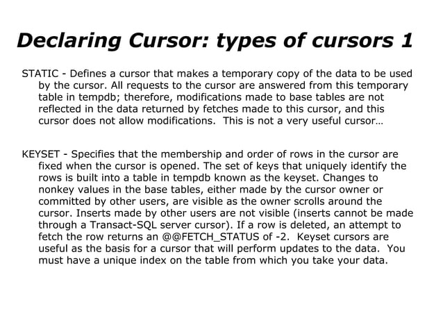 Lecture 3. MS SQL. Cursors. | PPT