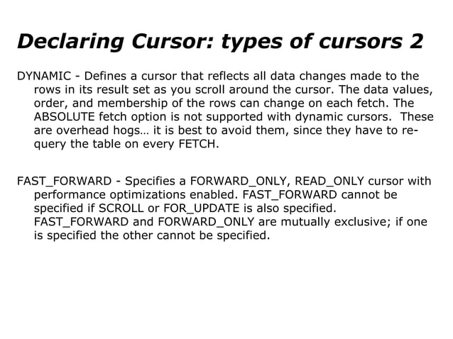 Lecture 3. MS SQL. Cursors. | PPT
