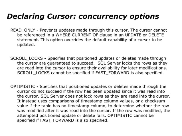 Lecture 3. MS SQL. Cursors. | PPT