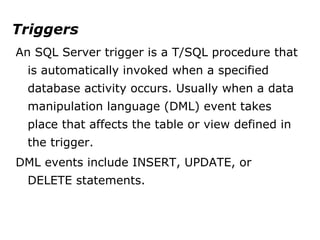 Lecture 4. MS SQL. DML Triggers | PPT