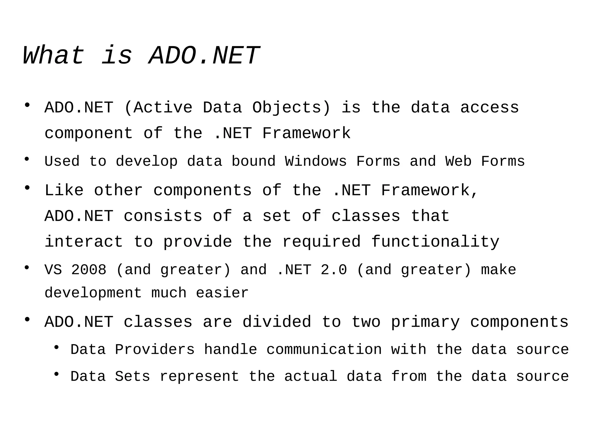 Lecture 6. ADO.NET Overview. | PPT