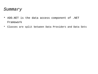 Lecture 6. ADO.NET Overview. | PPT