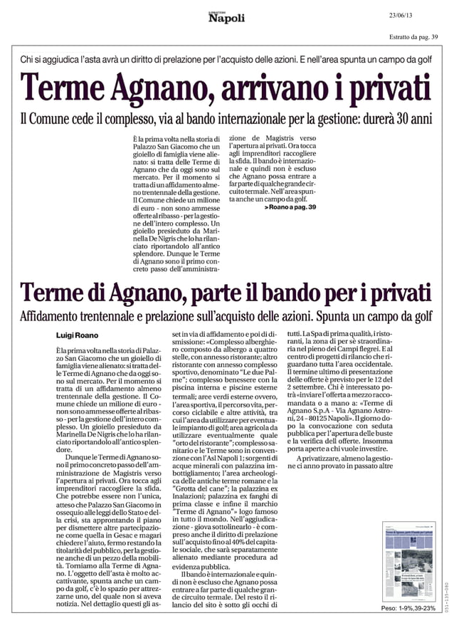 Terme di agnano arrivano i privati | PDF