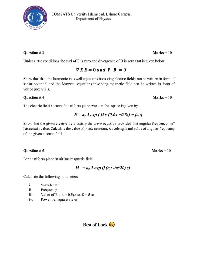 Terminal examination emf ii | PDF | Physics | Science