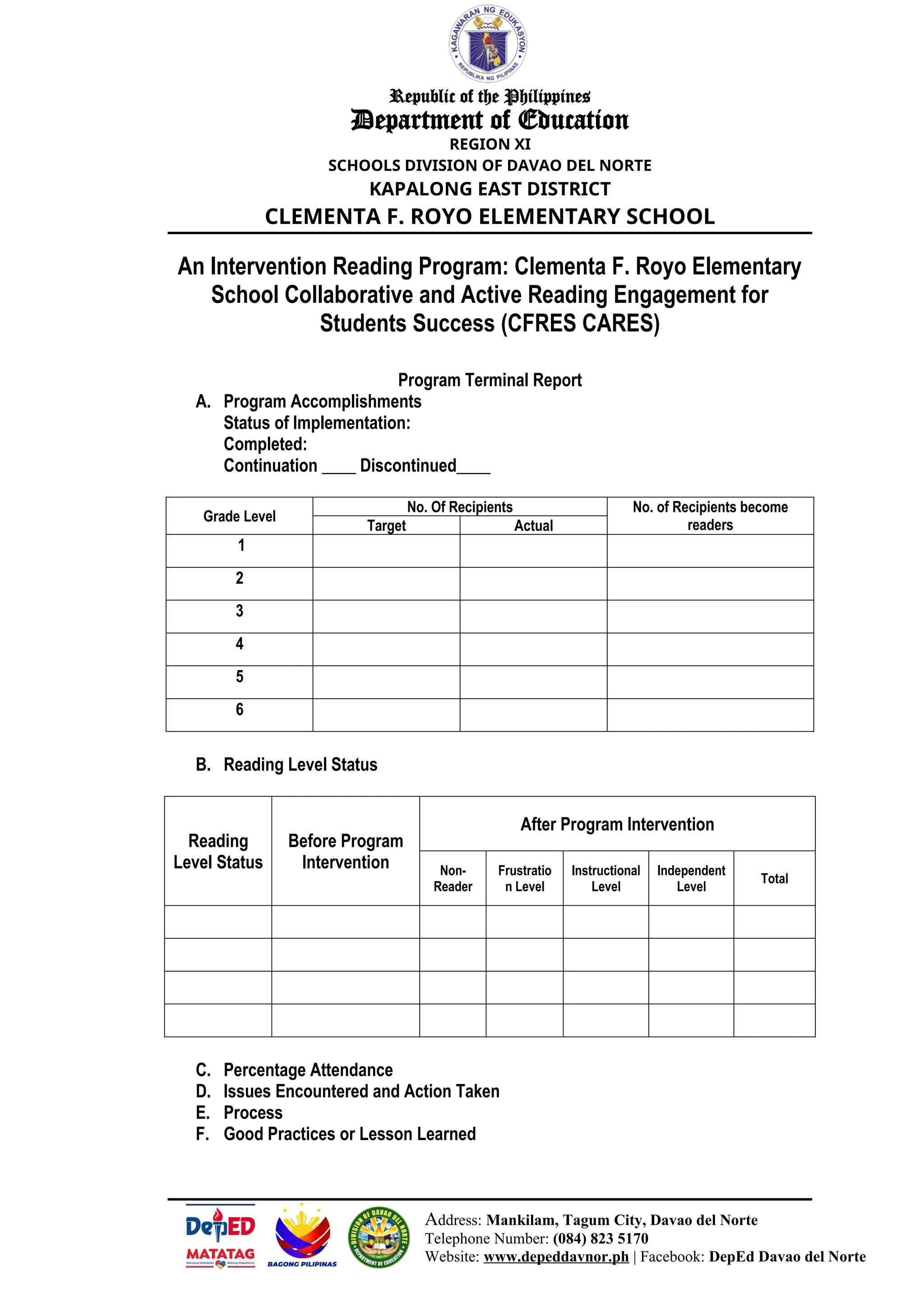TERMINAL REPORT for reading program.docx