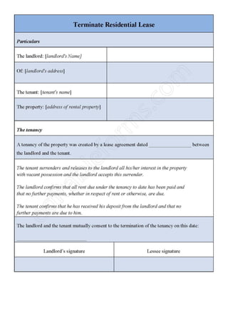 Terminate Residential Lease Fillable PDF Template | PDF