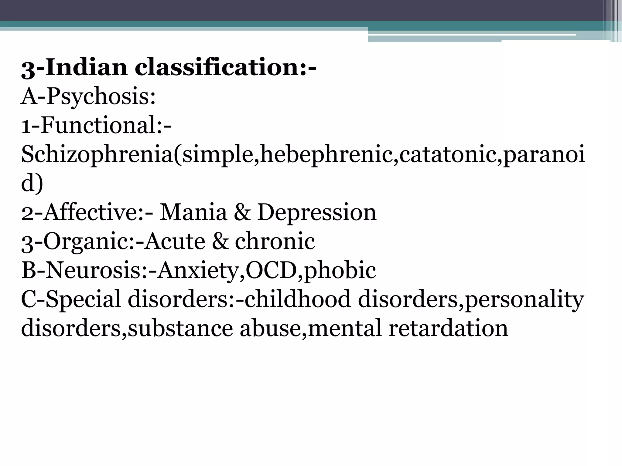 Terminologies in psychiatry and classification of mental disorders | PPTX