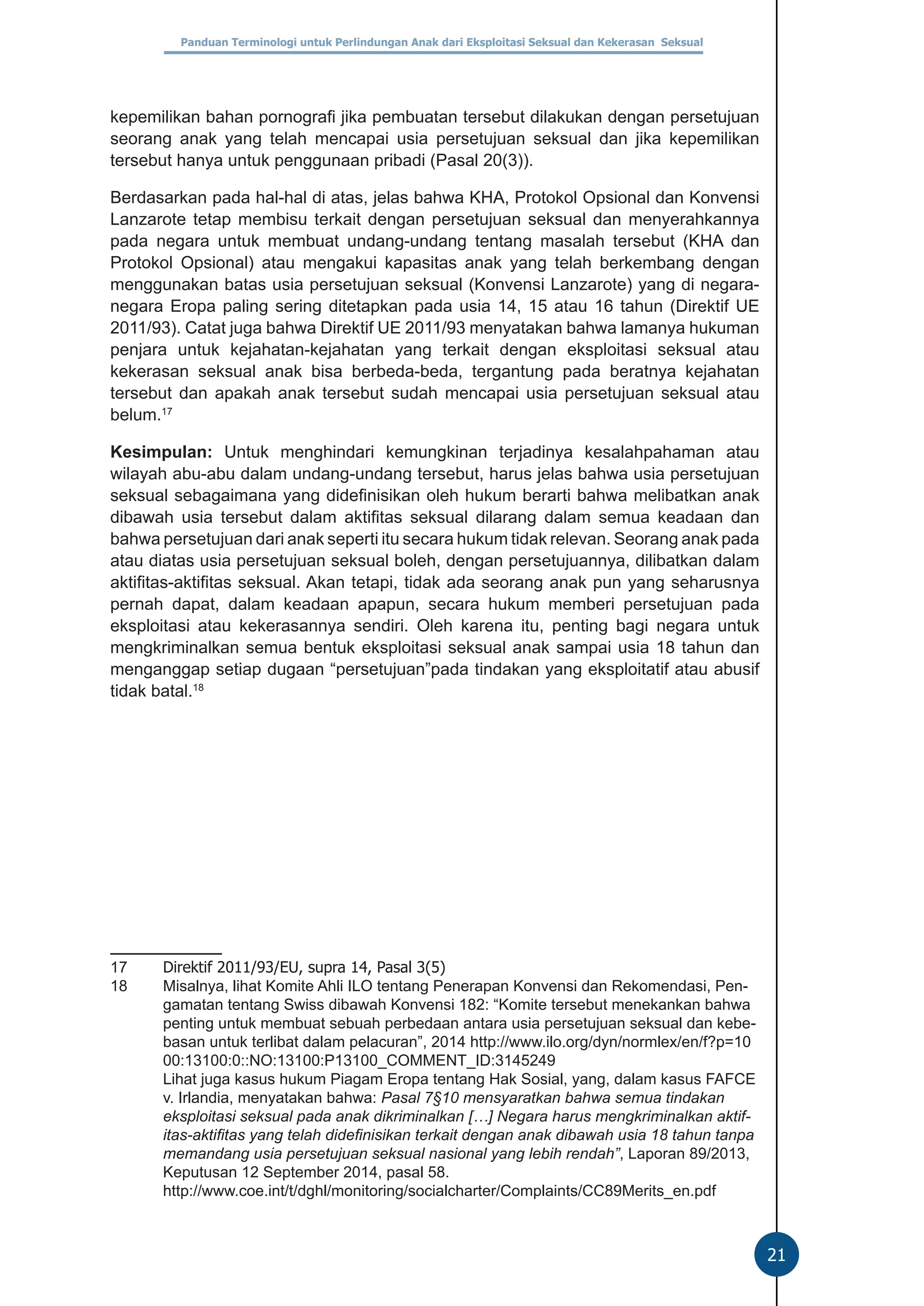 PANDUAN TERMINOLOGI UNTUK PERLINDUNGAN ANAK DARI EKSPLOITASI SEKSUAL DAN KEKERASAN SEKSUAL | PDF