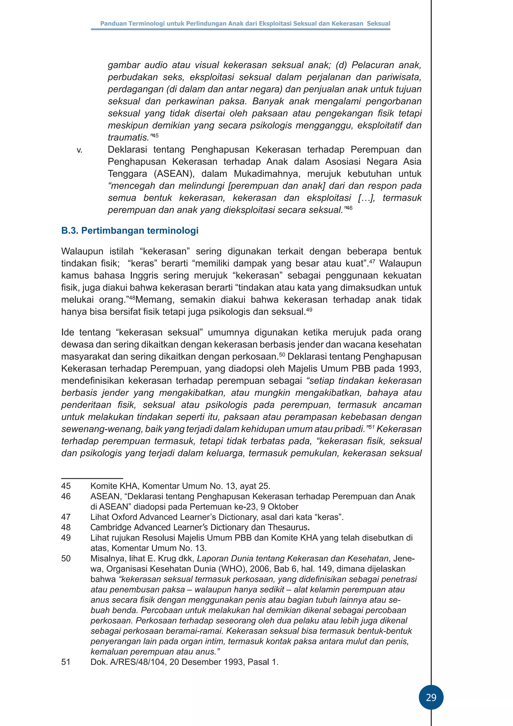 PANDUAN TERMINOLOGI UNTUK PERLINDUNGAN ANAK DARI EKSPLOITASI SEKSUAL DAN KEKERASAN SEKSUAL | PDF