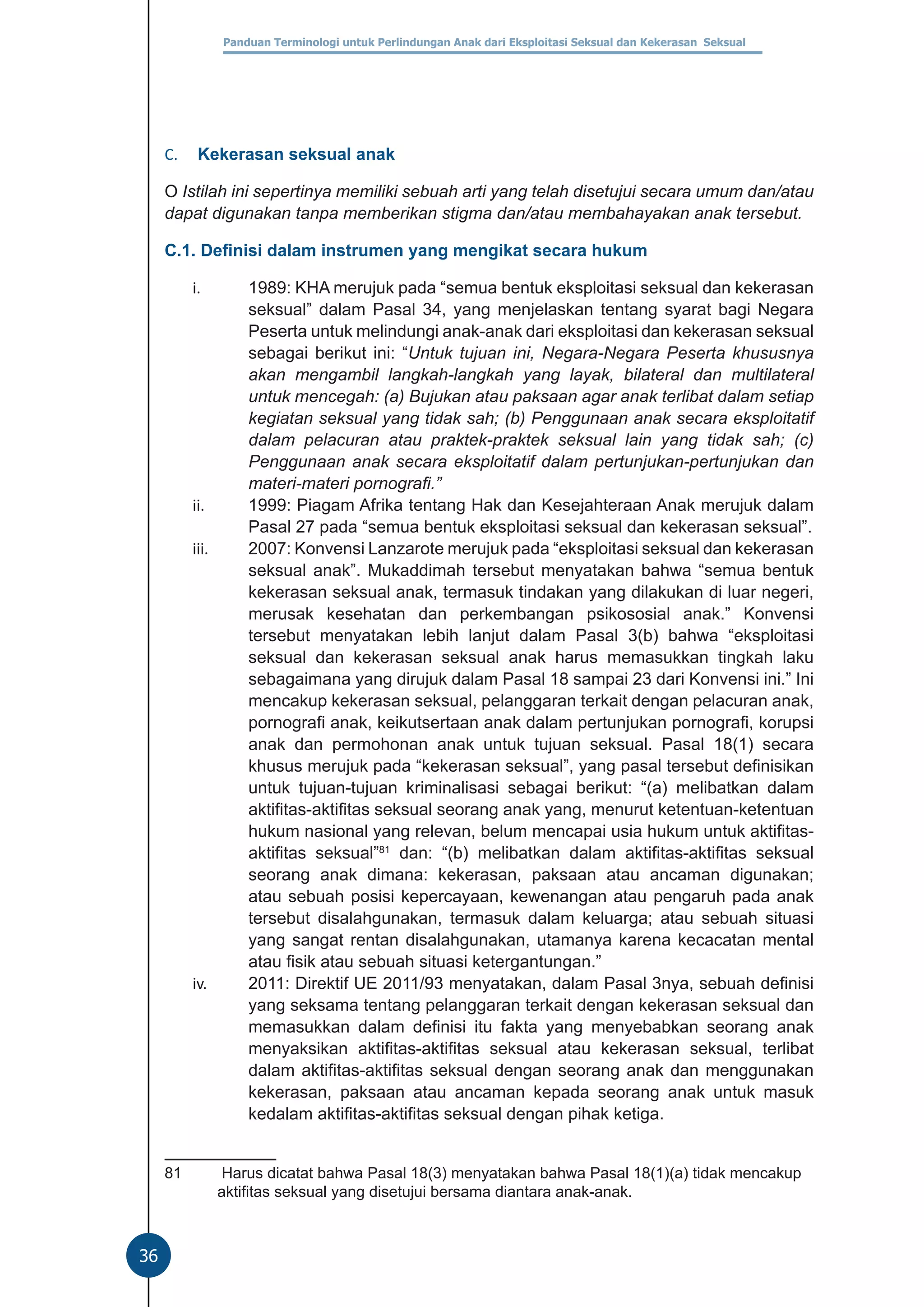 PANDUAN TERMINOLOGI UNTUK PERLINDUNGAN ANAK DARI EKSPLOITASI SEKSUAL DAN KEKERASAN SEKSUAL | PDF