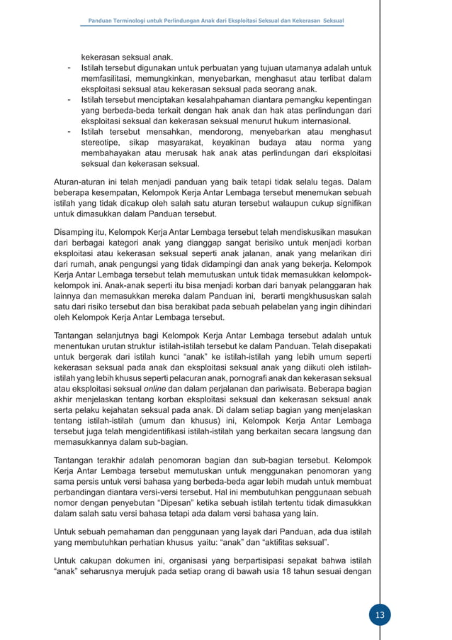 PANDUAN TERMINOLOGI UNTUK PERLINDUNGAN ANAK DARI EKSPLOITASI SEKSUAL DAN KEKERASAN SEKSUAL | PDF