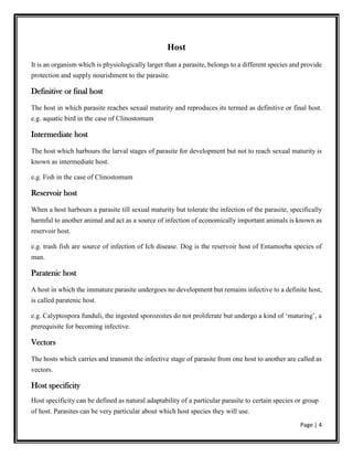 Terminology in parasitology | PDF