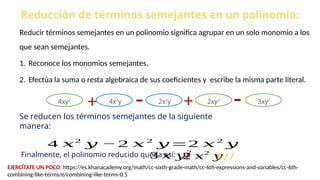 REDUCCIÓN DE TERMINOS SEMEJANTES EN UN POLINOMIO | PPTX