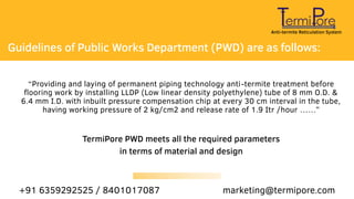 Termipore PWD LLDP pipes with emitters, made as per specifications of ...