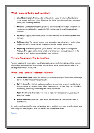 Termite Inspection vs Termite Treatment Whats the Difference | PDF