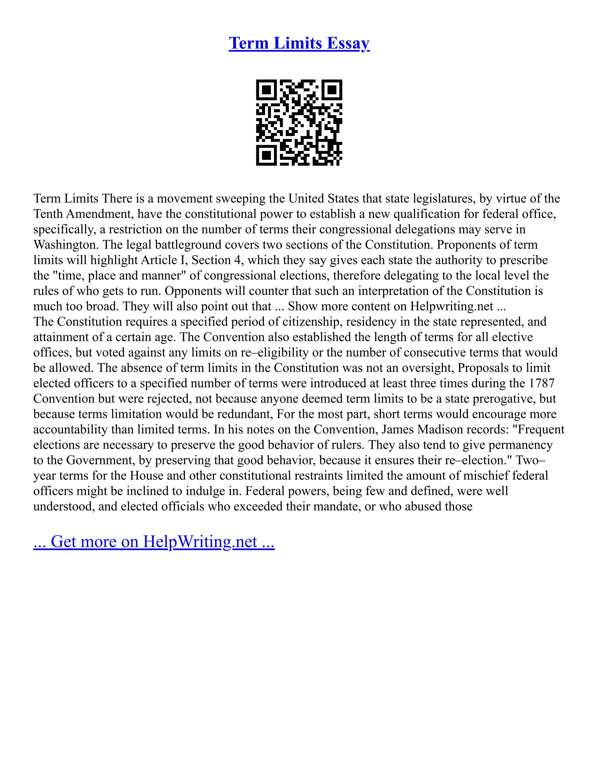 Term Limits Essay | PDF