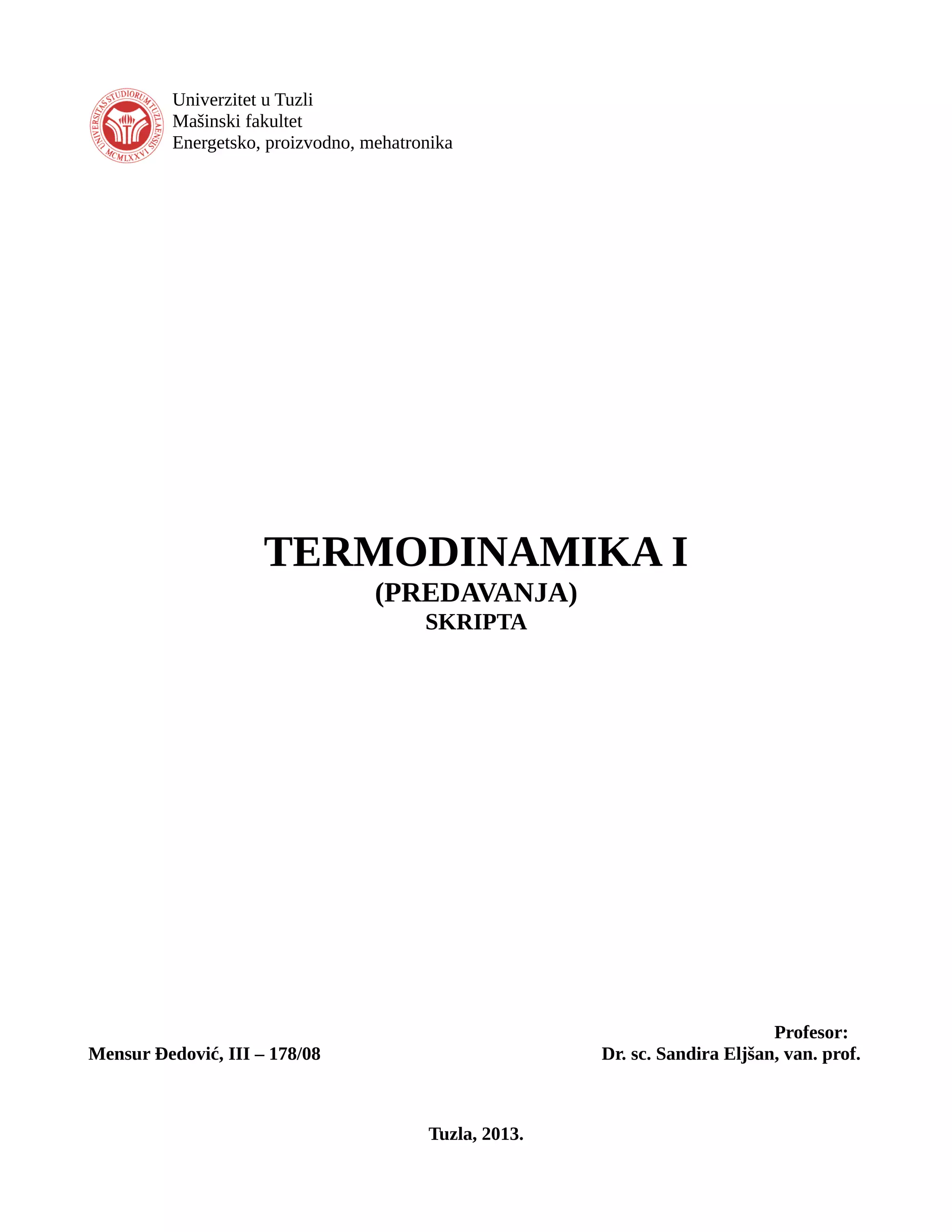 Termodinamika i predavanja | PDF