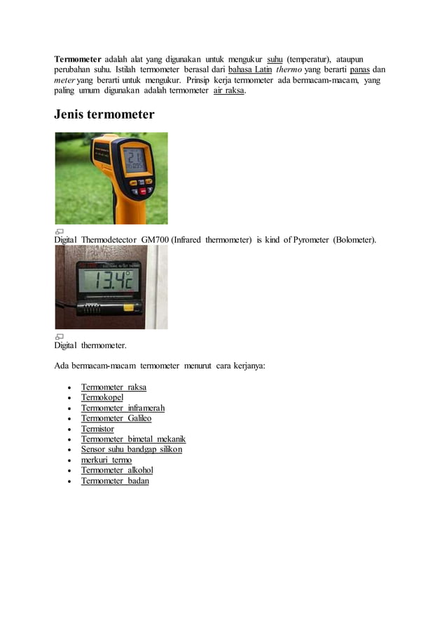 Termometer adalah alat yang digunakan untuk mengukur suhu | PDF