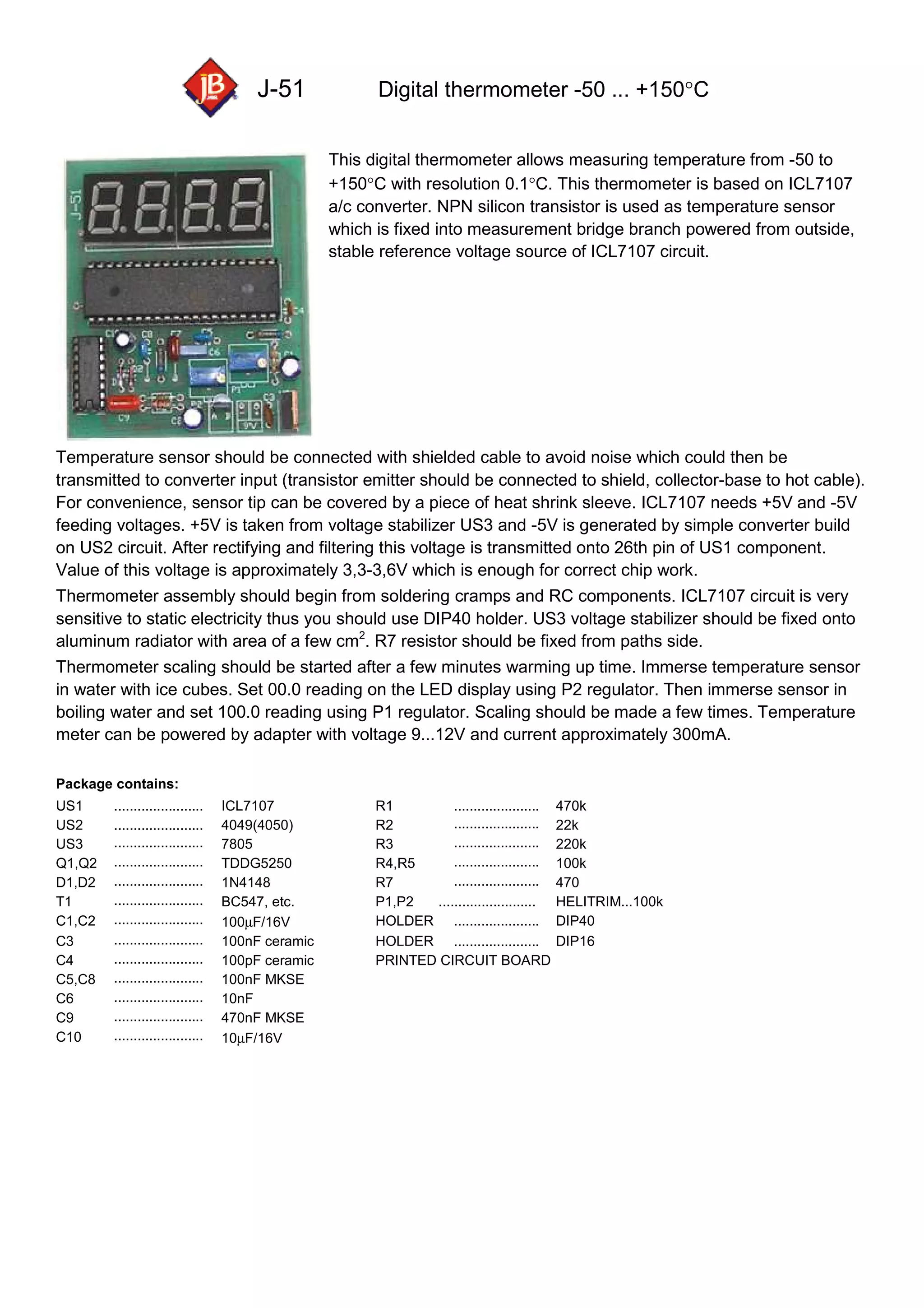 Termómetro digital de -50 a 150 grados con ICL7107 | PDF