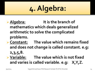 Termonologies used in mathematics by Sajjad Ahmad Awan TE DTSC Khushab | PPT