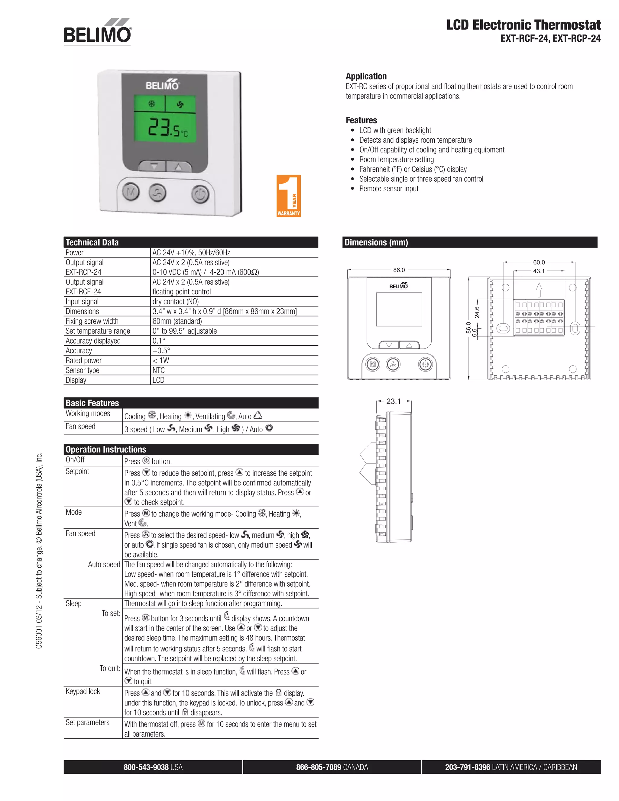 Termostato 24 v proporcional belimo ext-rcp-24 | PDF