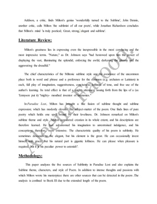 Term Paper on Sublimity in Milton's Paradise Lost. | DOCX