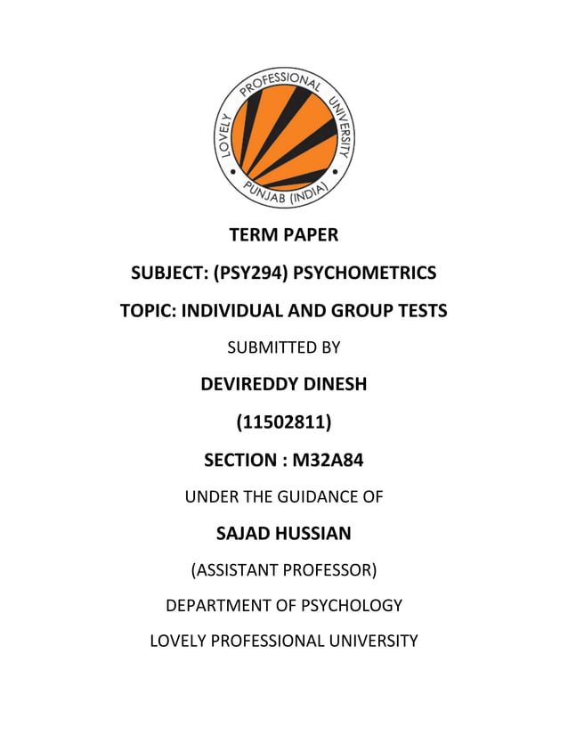 PSYCHOMETRICS INDIVIDUAL AND GROUP TESTS | PDF | Standardized Testing ...