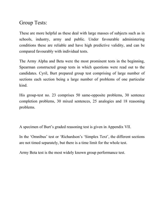 PSYCHOMETRICS INDIVIDUAL AND GROUP TESTS | PDF | Standardized Testing ...