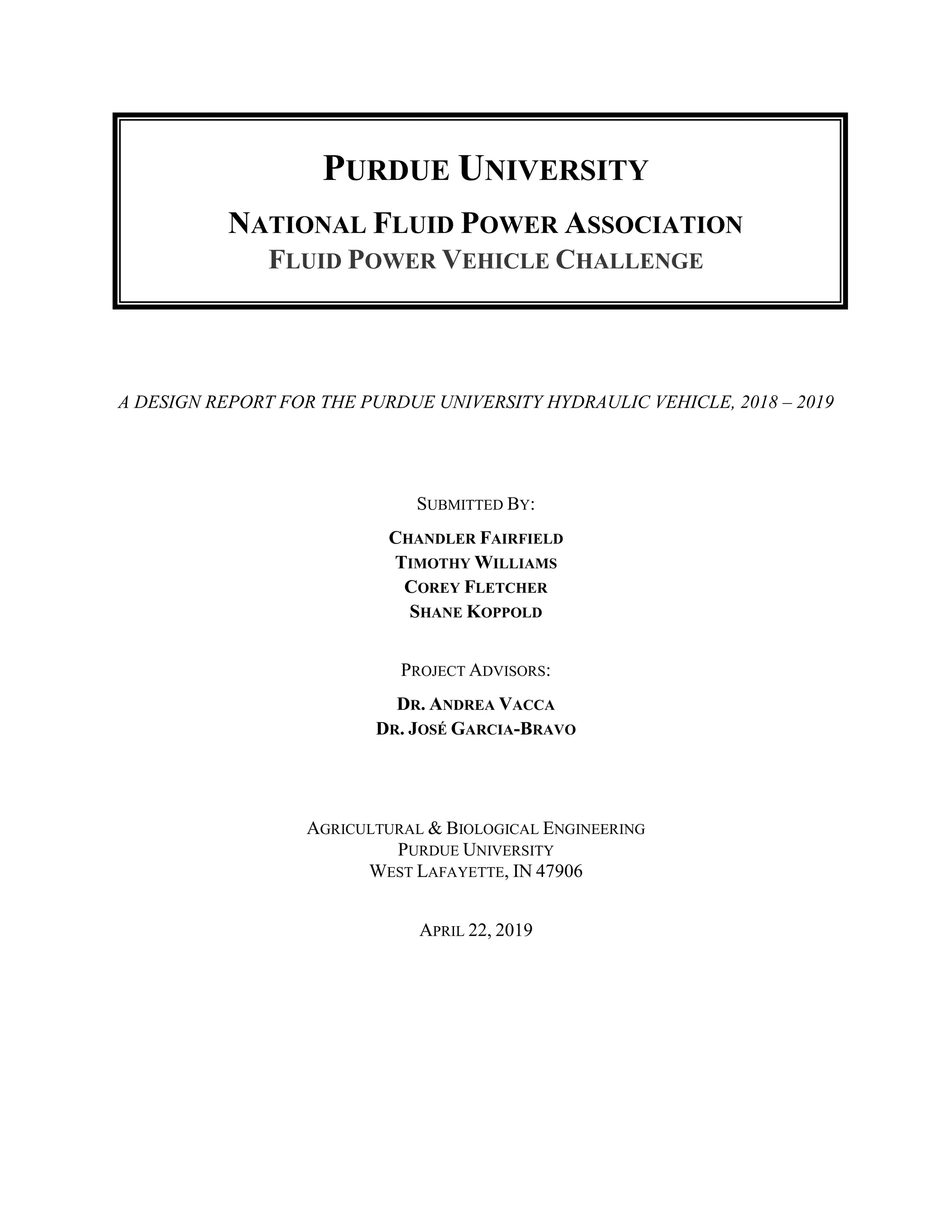 Purdue University | Fluid Power Vehicle Challenge | PDF