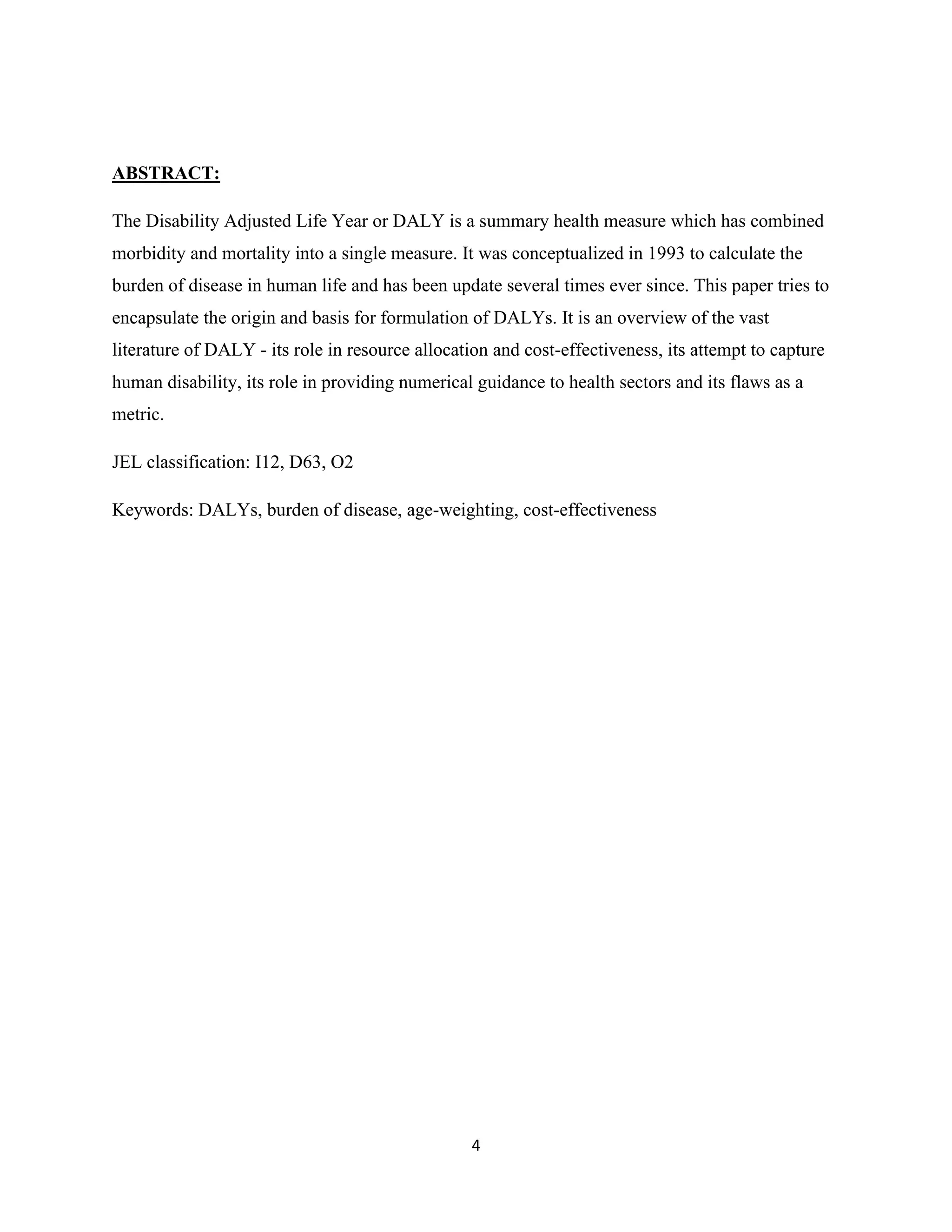 DALYs" Disability Adjusted Life Years | PDF