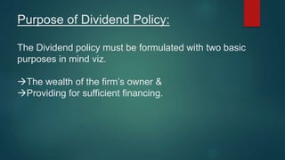 dividend policy and its determinants and constraints | PPTX