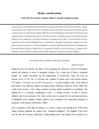 Desires and Decisions - A look into how positive emotions influence ...