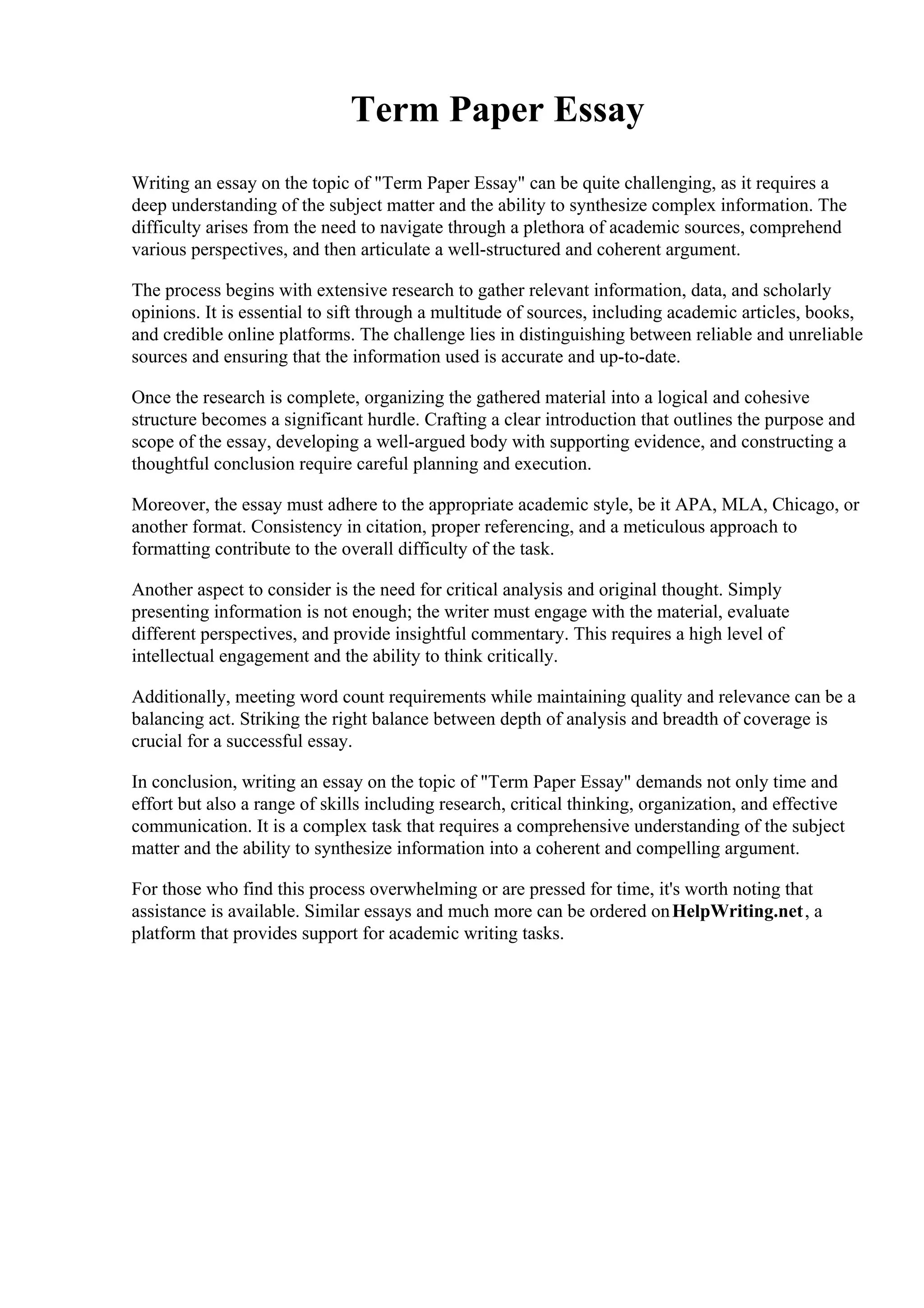 Term Paper Essay. Holy Name Medical Center Sister Claire Tynan School ...