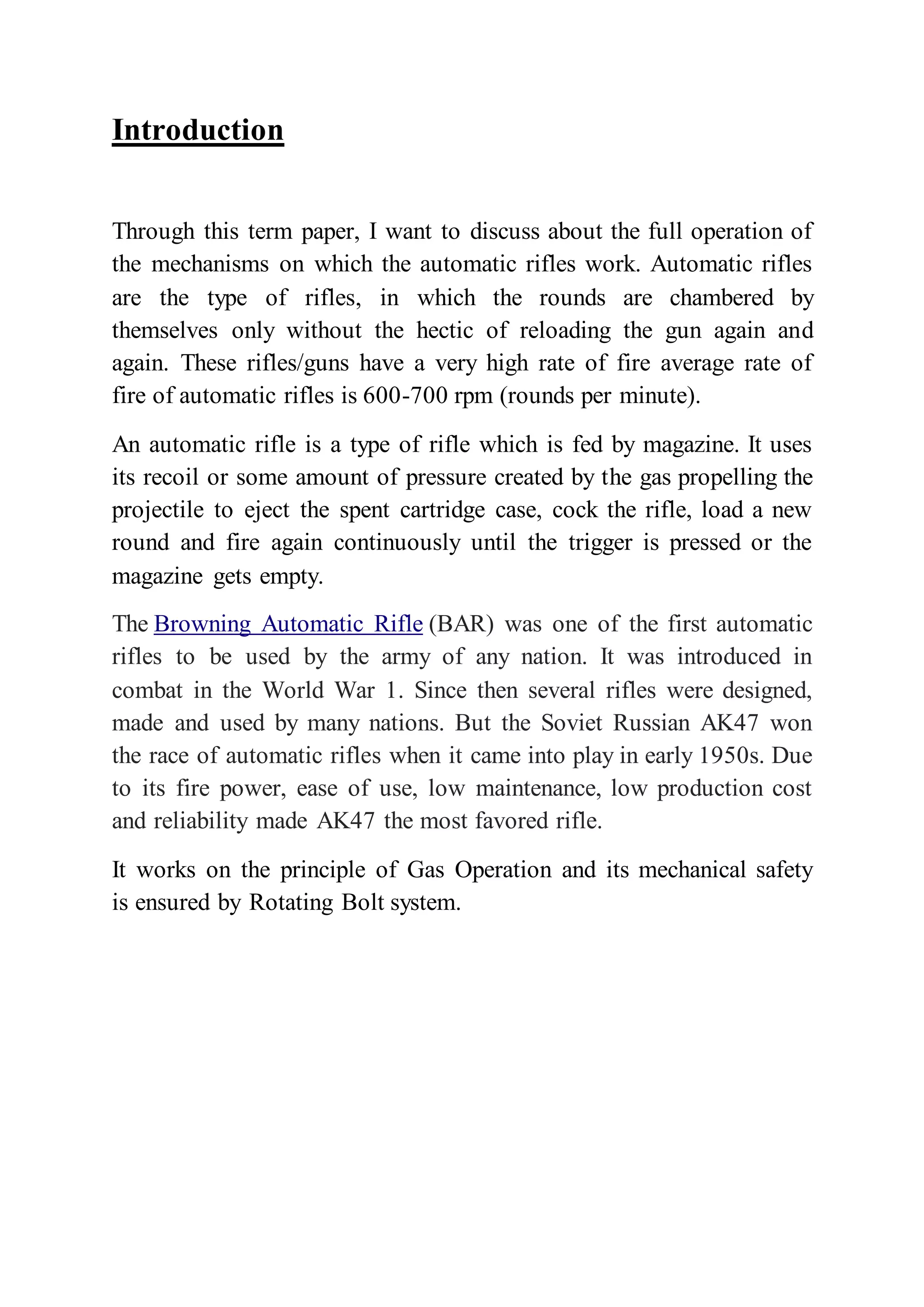 Operating Mechanisms of Automatic Rifles | DOCX