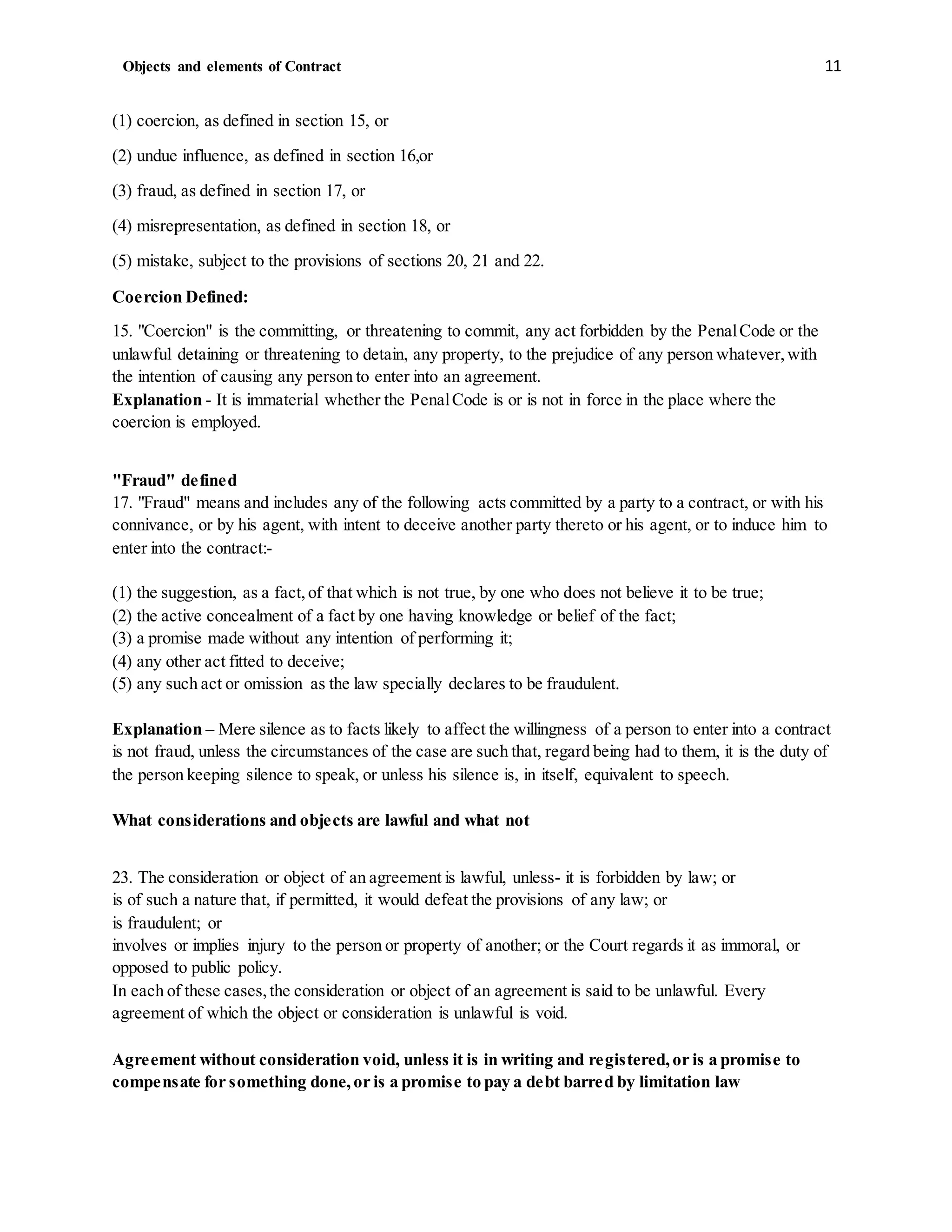 Objects and Elements of Contract With relevant Case References | DOCX