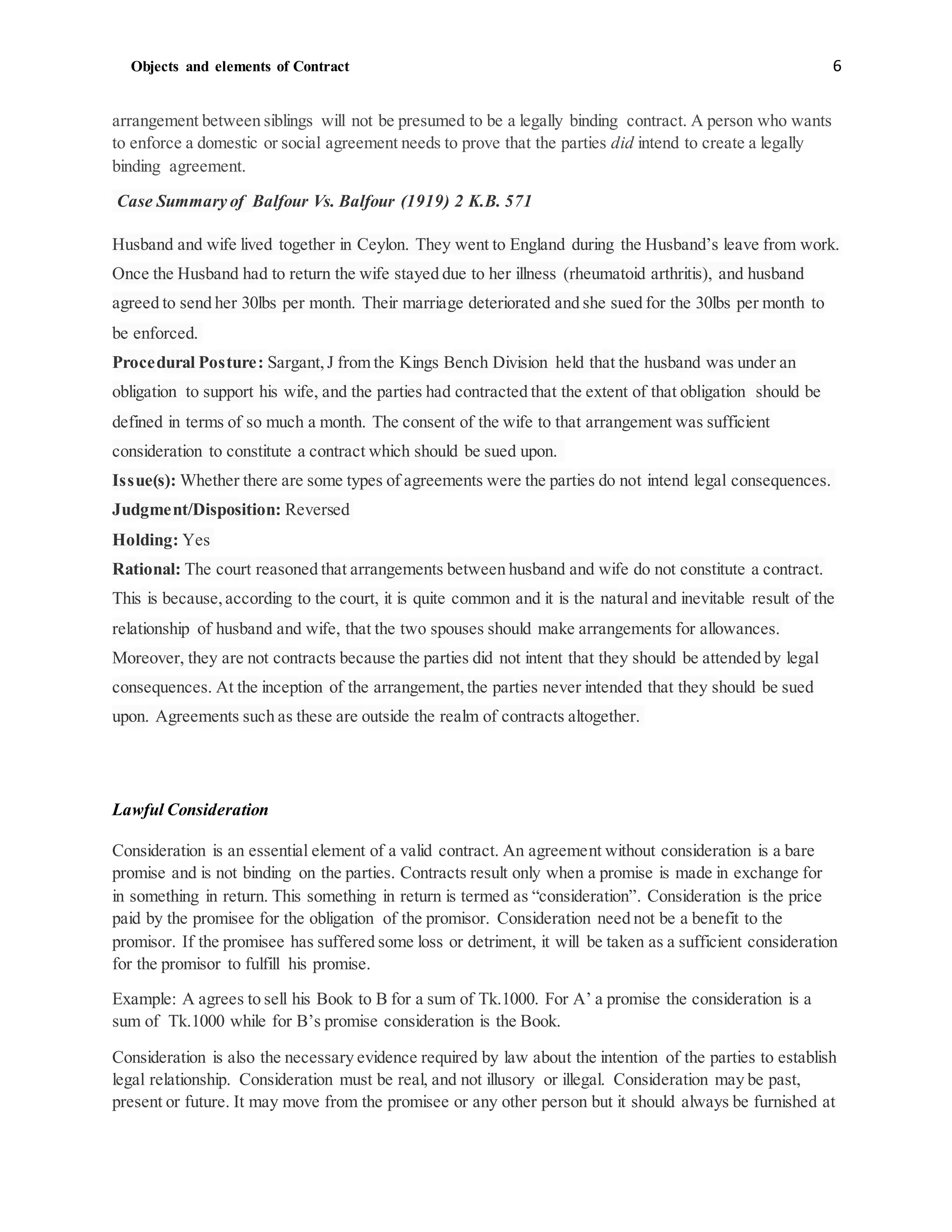 Objects and Elements of Contract With relevant Case References | DOCX