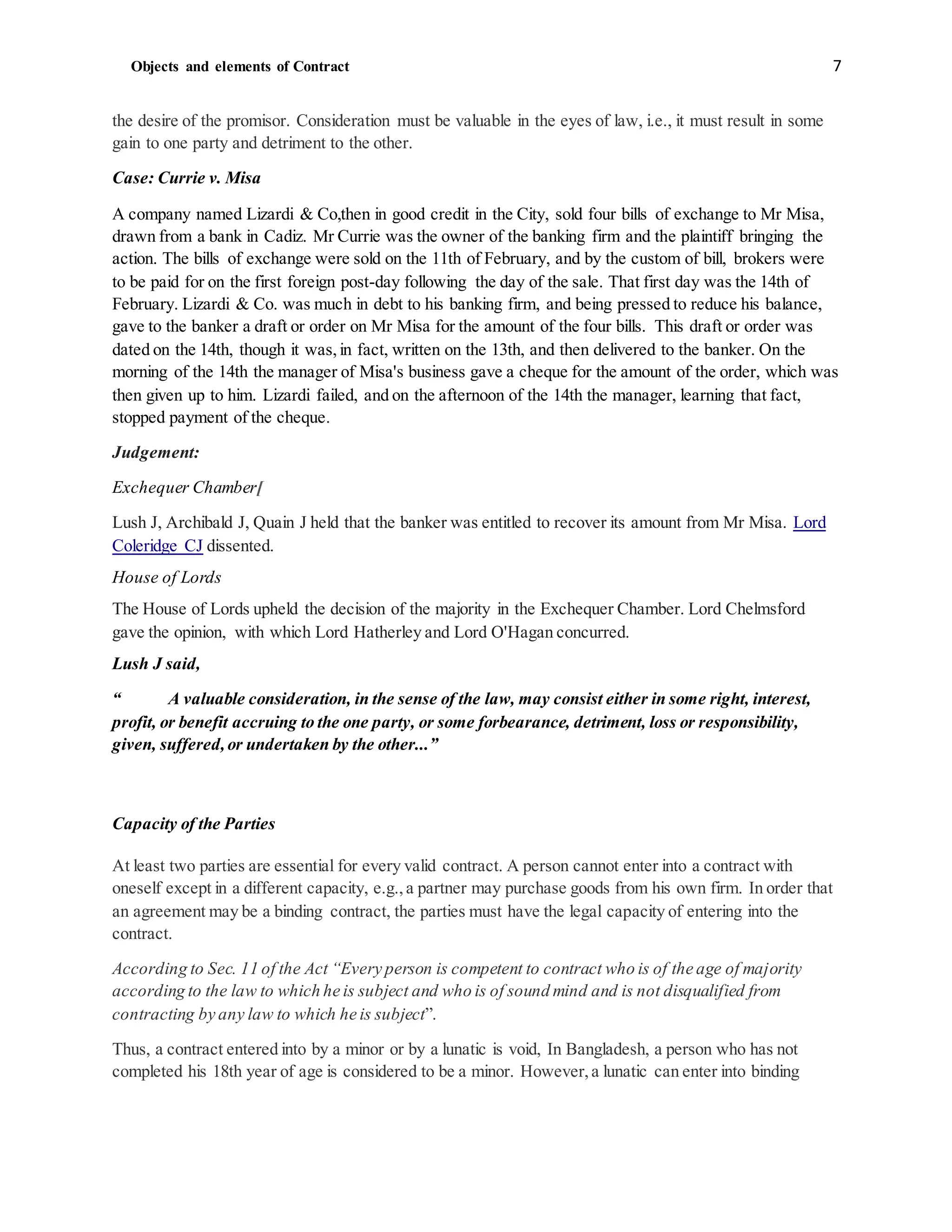Objects and Elements of Contract With relevant Case References | DOCX