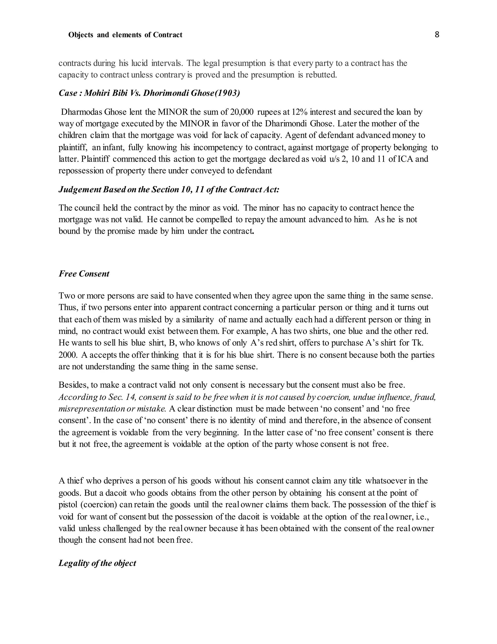 Objects and Elements of Contract With relevant Case References | DOCX