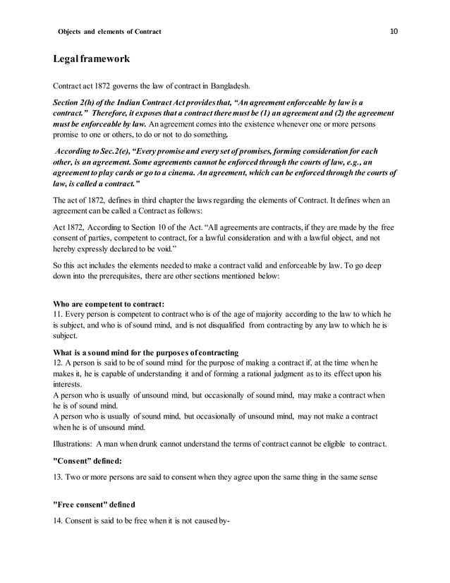 Objects and Elements of Contract With relevant Case References | DOCX ...