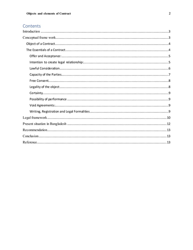Objects and Elements of Contract With relevant Case References | DOCX ...