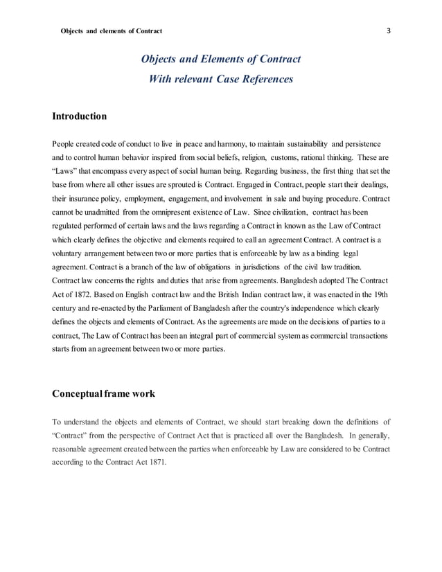 Objects and Elements of Contract With relevant Case References | DOCX ...