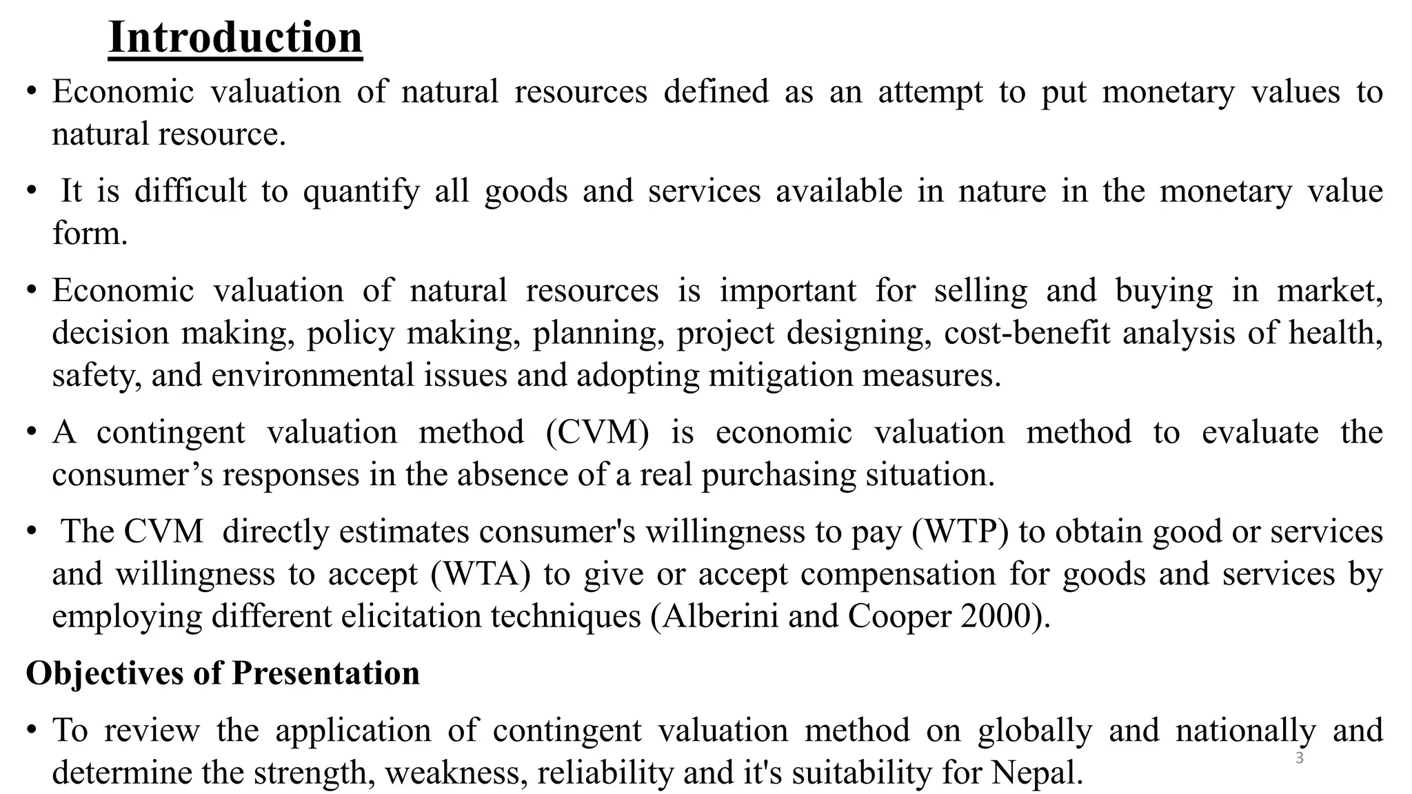 Economic Valuation of Natural Resources Using Contingent Valuation ...