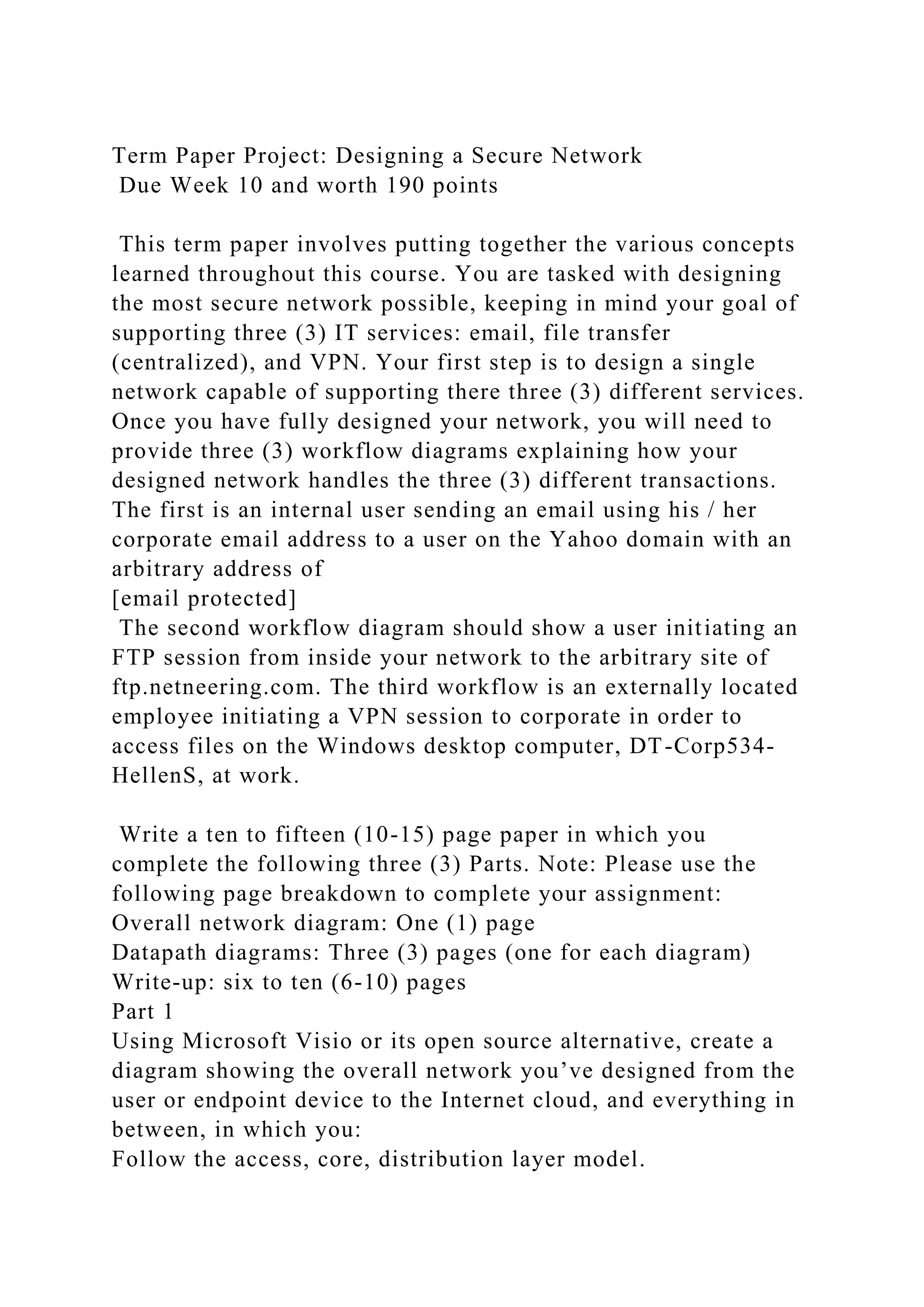 Term Paper Project Designing a Secure Network Due Week 10 and wor.docx ...